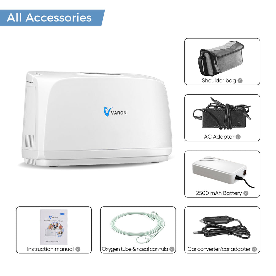 VARON Portable Oxygen Concentrator NT-03 & One Extra 2500mAh Battery ...