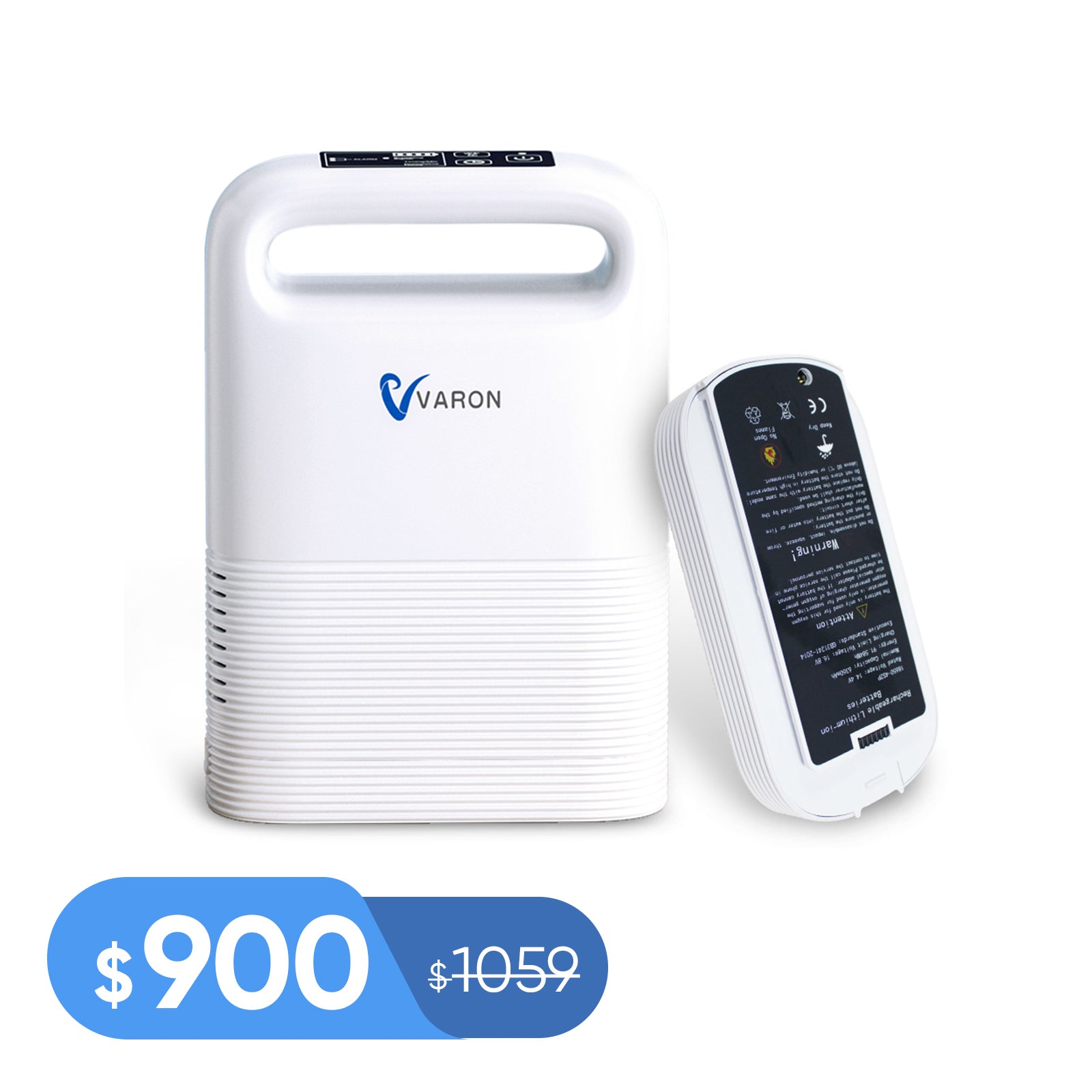 VARON 1-5L/min Pulse Flow Portable Oxygen Concentrator NT-02 8 Cell/16 ...